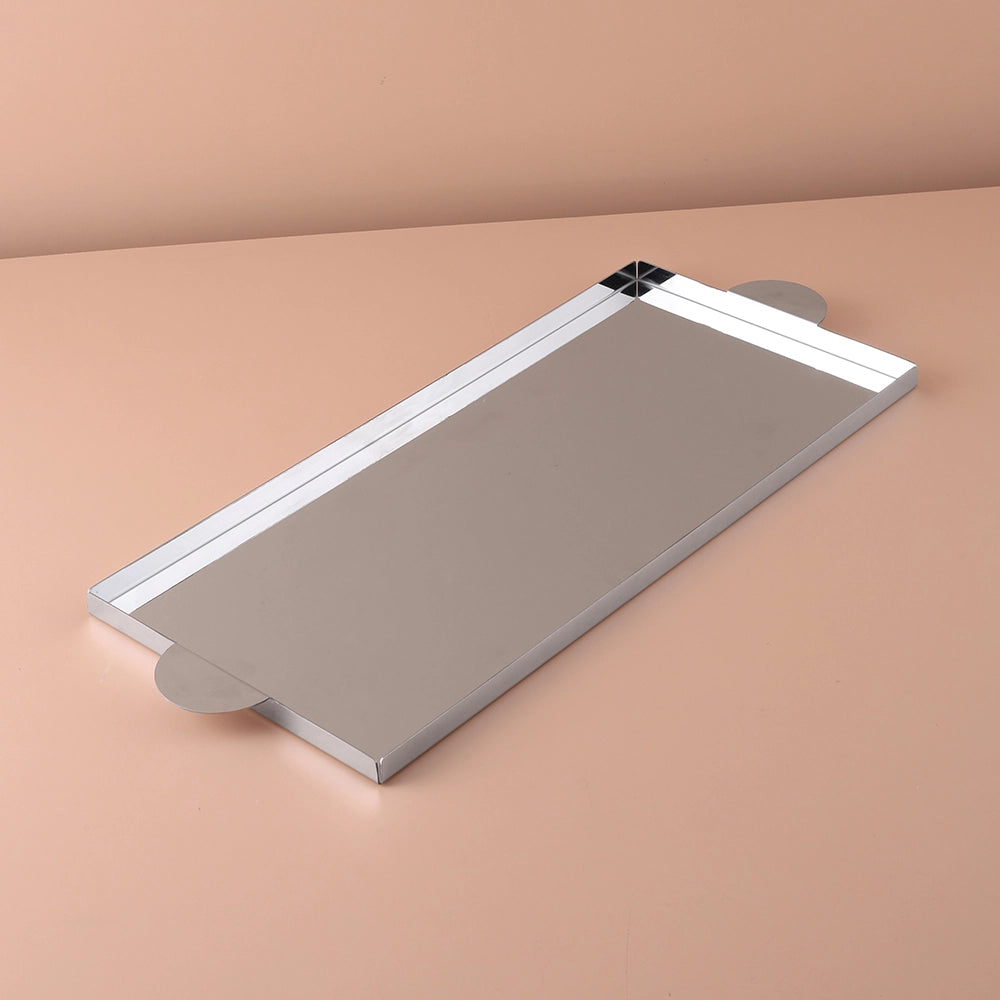 STAINLESS STEEL RECTANGLE BEADED SERVING TRAY DESSERT PLATTER