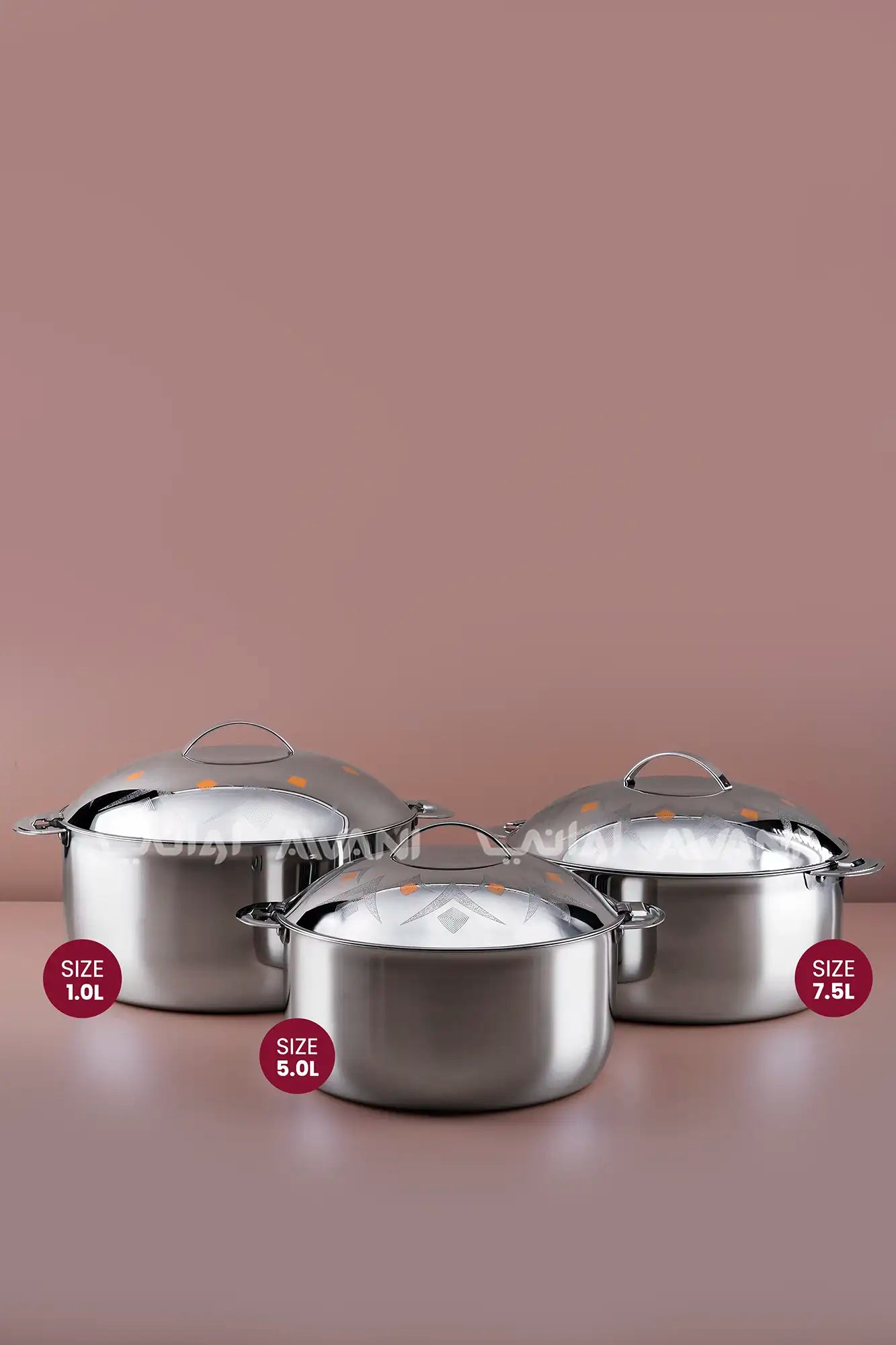 3-Piece Silver & Gold Stainless Steel Hot Pot Set – 5/7.5/10 – AwaniWorld
